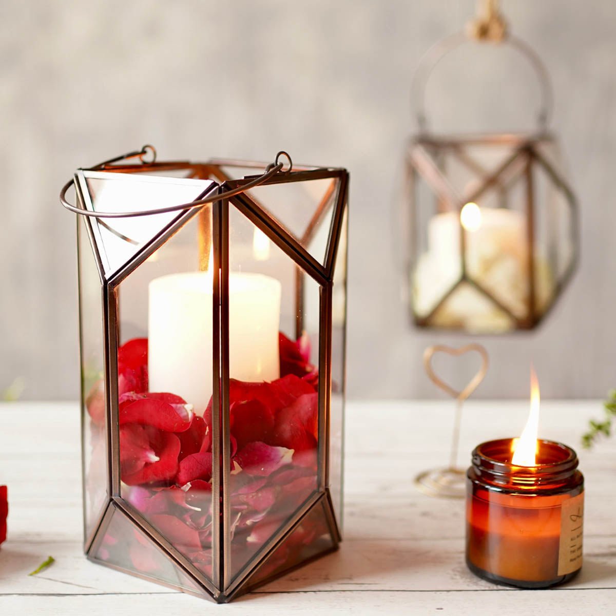Geometric Lantern, Antique Copper - 8.6''X6.1''