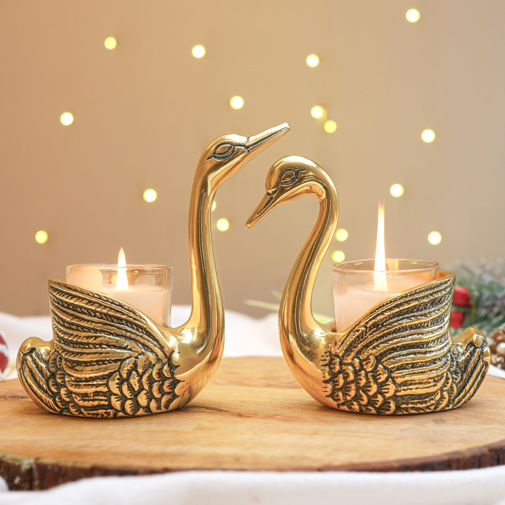 Metal Pair of Swans Candle Holders, (with candles)