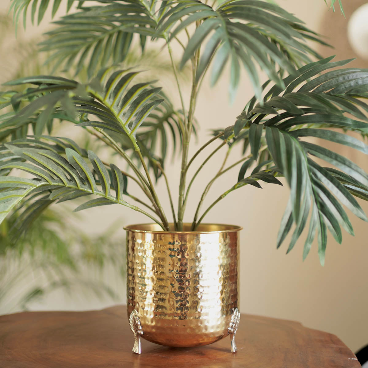 Metal Hammered Leaf leg Planter, Gold