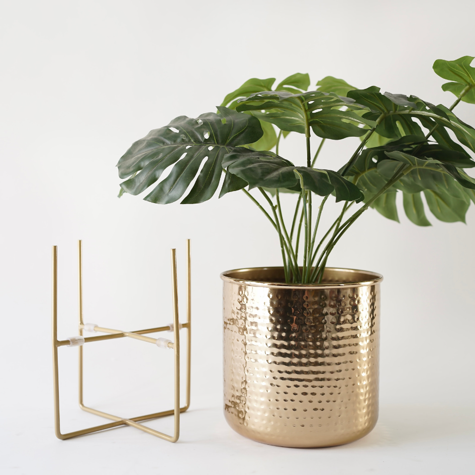 Hammered Metal Indoor Planter, Large, Gold